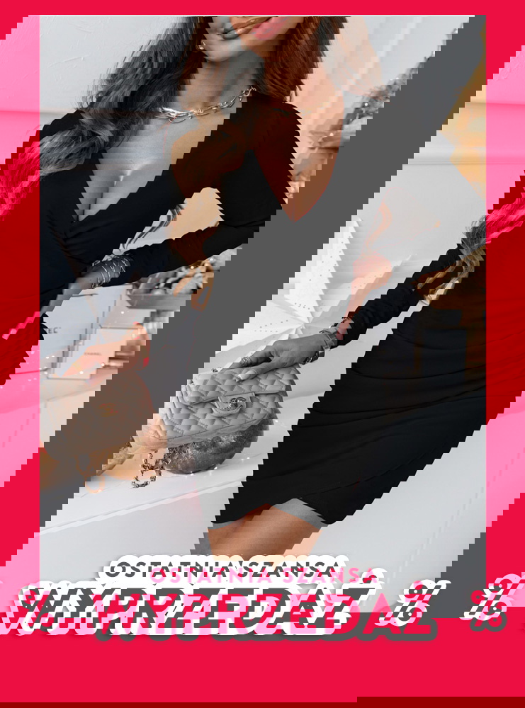 Czarna sukienka z przekładanym dekoltem Inikoo -dostępny już dziś ...