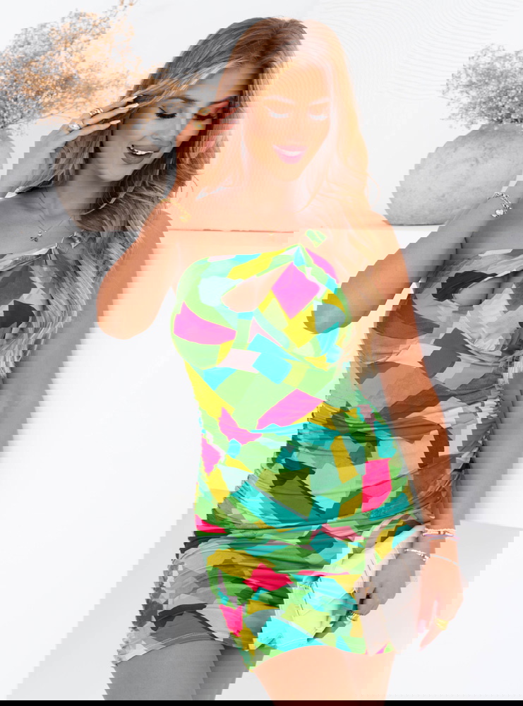 Wzorzysta sukienka mini na jedno ramię Rozella - wzór 2 - dostępna już ...